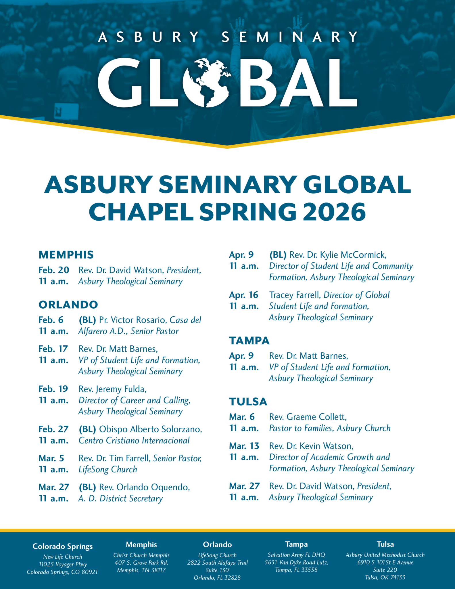 Global Chapel Schedule - Asbury Theological Seminary - Asbury ...
